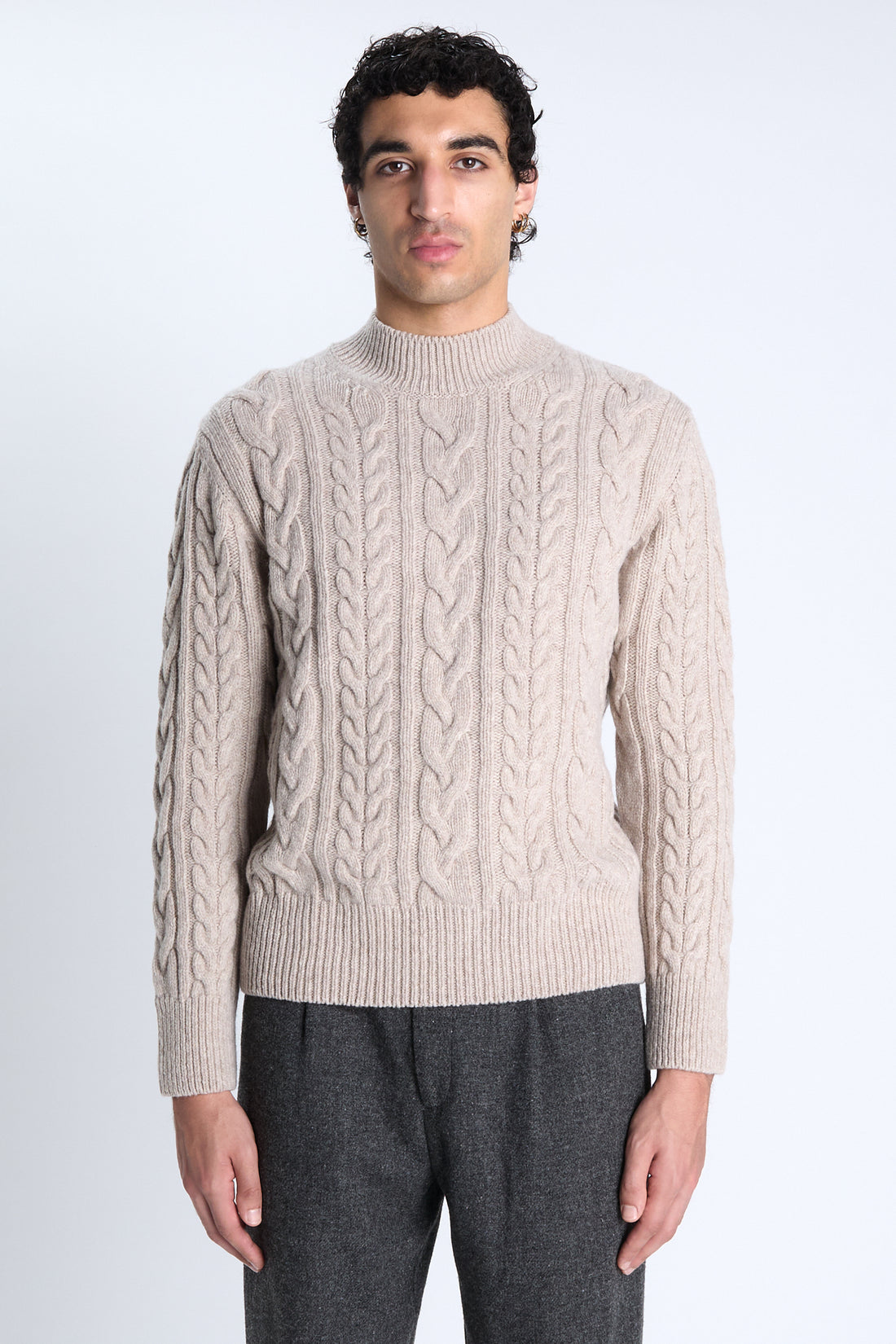 Molene Aran Sweater in Italian beige merino wool - Bonnegueule